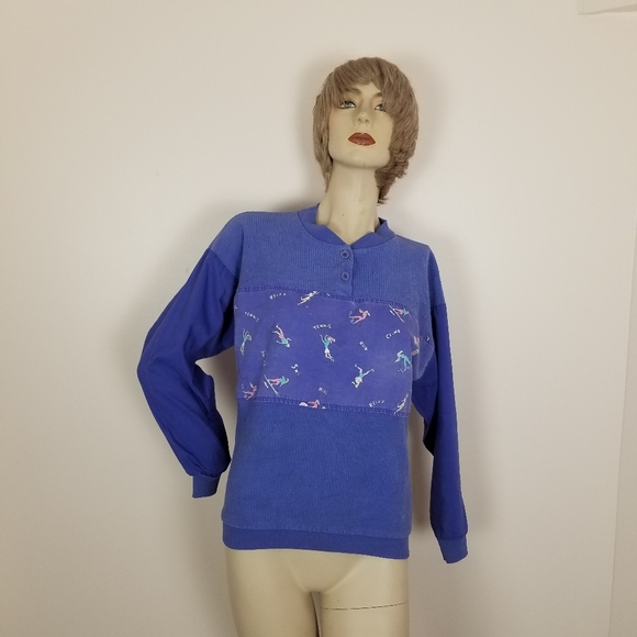 Vintage | Tops | Vintage Sports Themed Pullover Top With Buttons | Poshmark